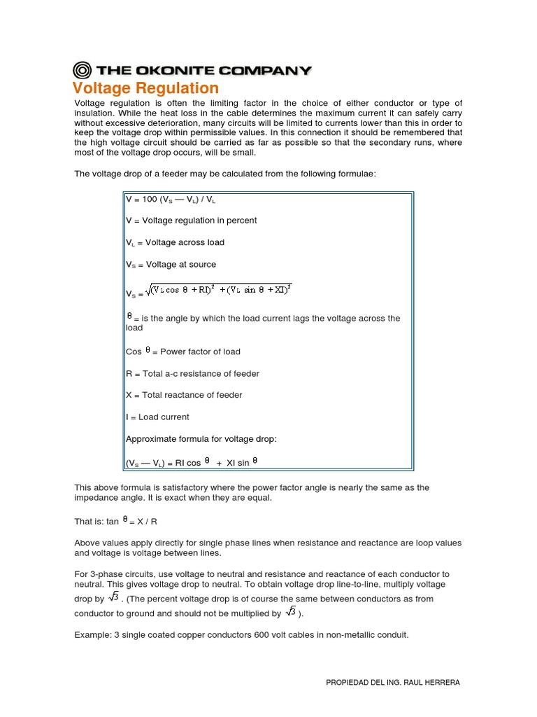 Voltage Regulation Factors and Formulas | PDF | Electrical Conductor ...
