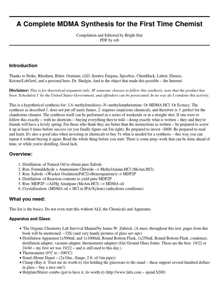 A Complete MDMA Synthesis For The First Time Chemist | PDF ...