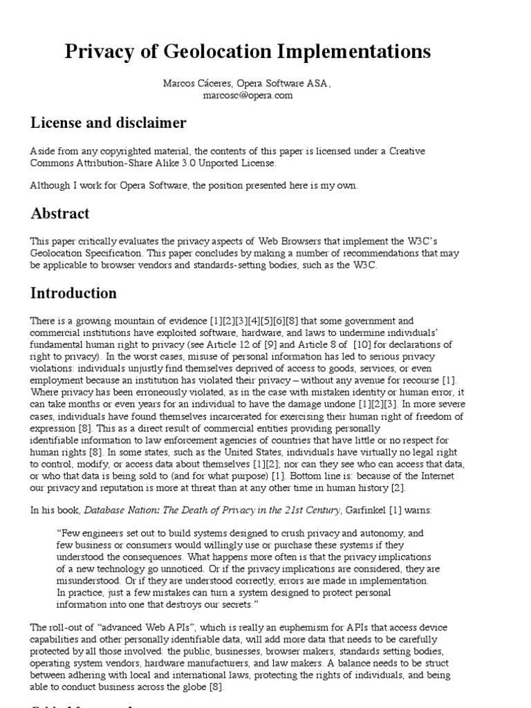 Privacy of Geolocation Implementations: License and Disclaimer | PDF ...