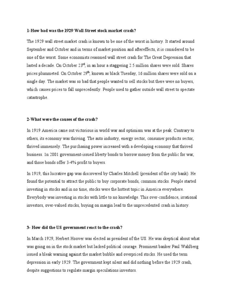 How bad was the 1929 Wall Street crash | PDF | Wall Street Crash Of ...