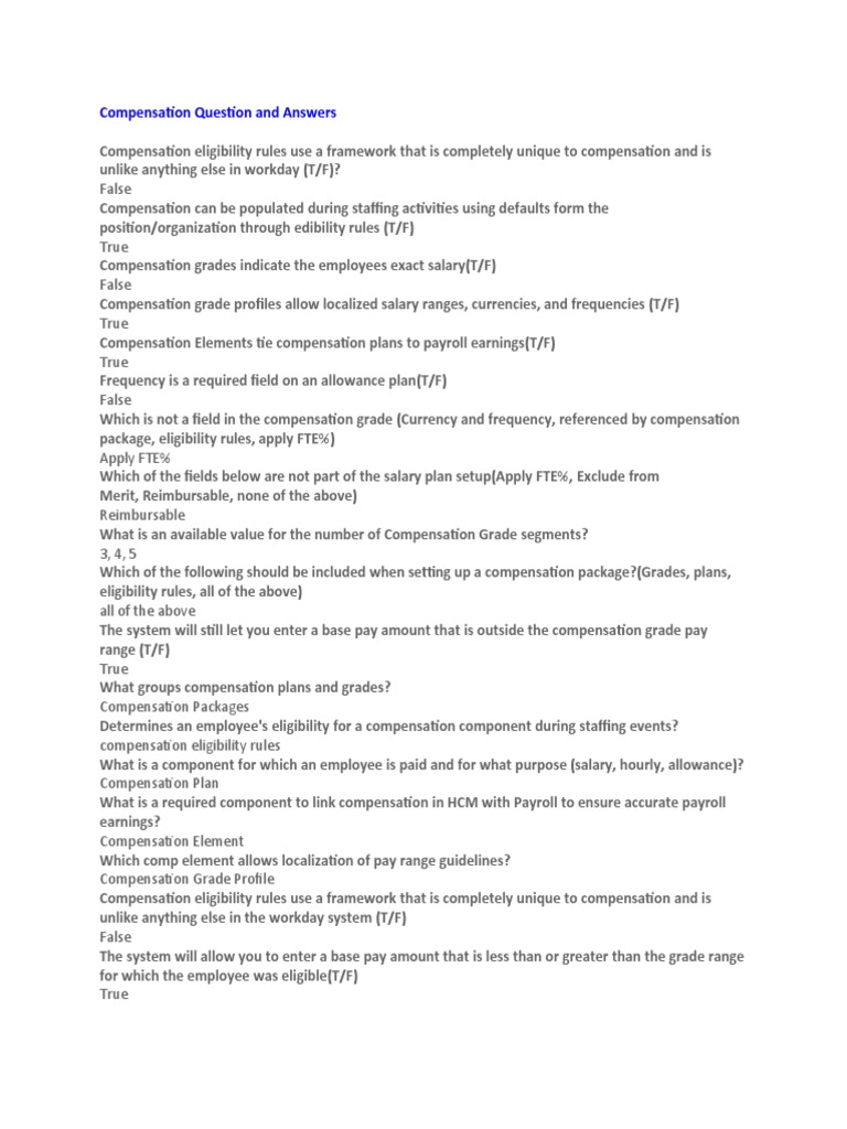 Compensation Question and Answers | PDF | Payroll | Business Process