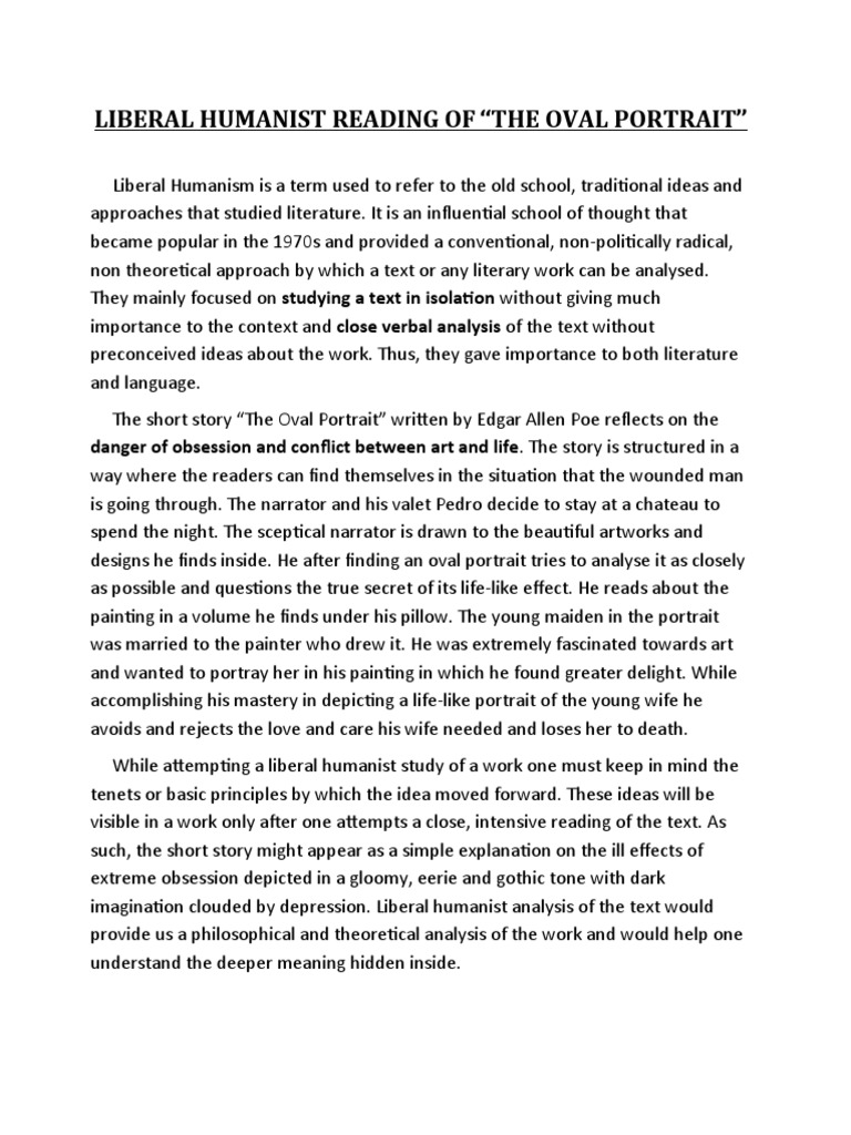 Liberal Humanist Reading of The Oval Portrait | PDF | Humanism | Paintings