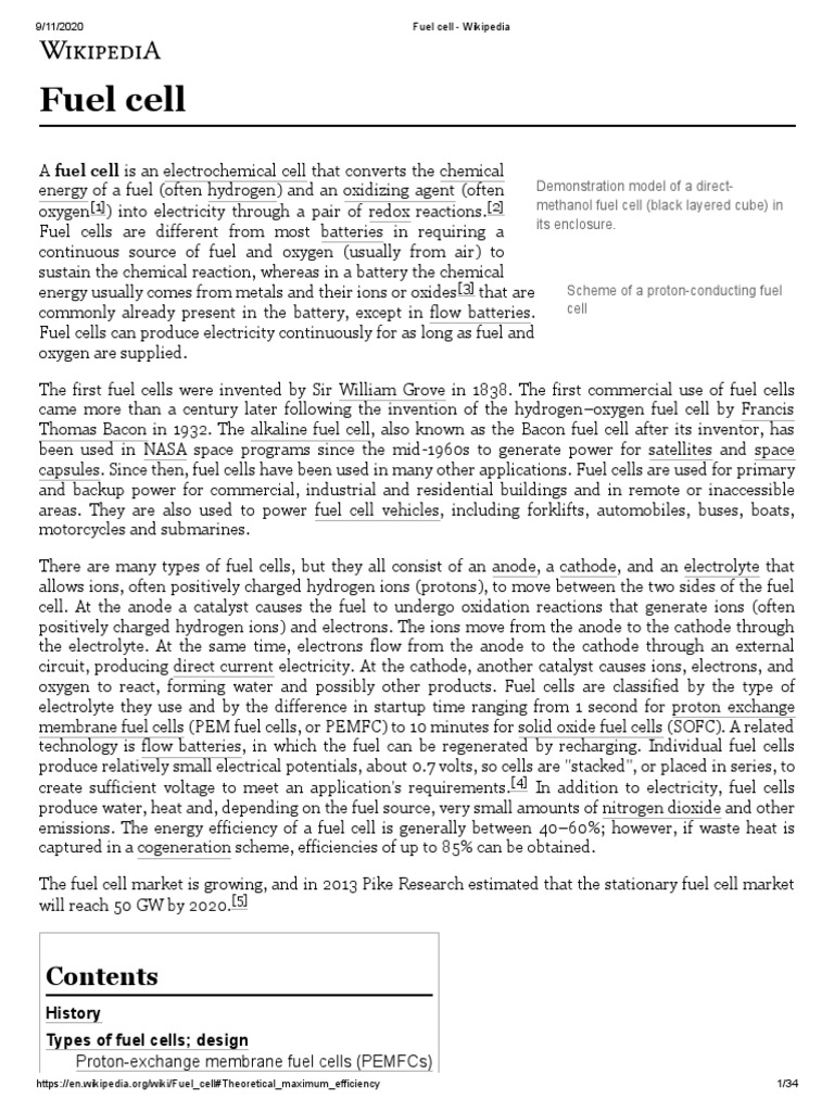 Fuel Cell - Wikipedia | PDF | Fuel Cell | Solid Oxide Fuel Cell