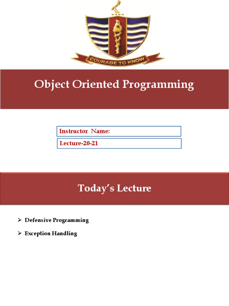 Object Oriented Programming Object Oriented Programming Lecture 20 21 Instructor Name Pdf
