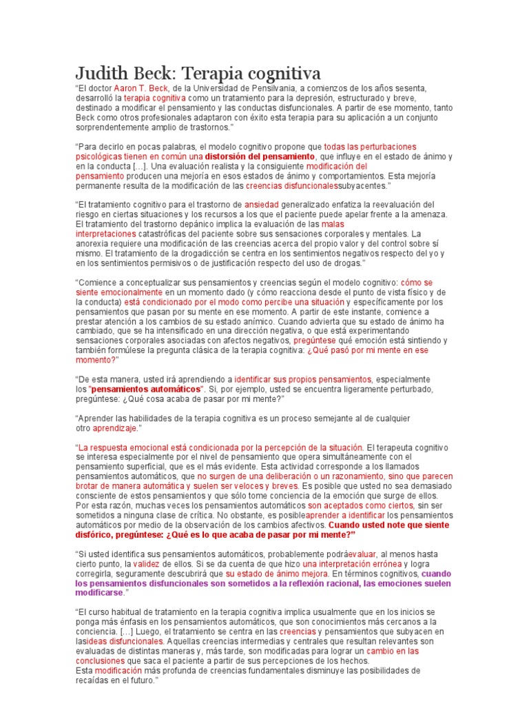 Judith Beck - TC | PDF | Terapia cognitiva | Mente