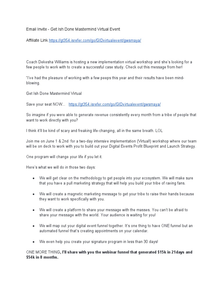 Email Invite - Get Ish Done Mastermind Virtual Event | PDF