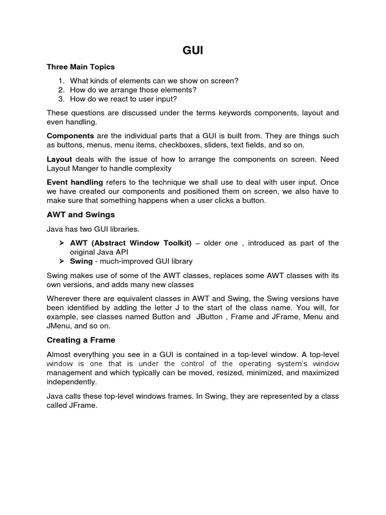 AWT and Swings | PDF | Software Development | Graphical User Interfaces