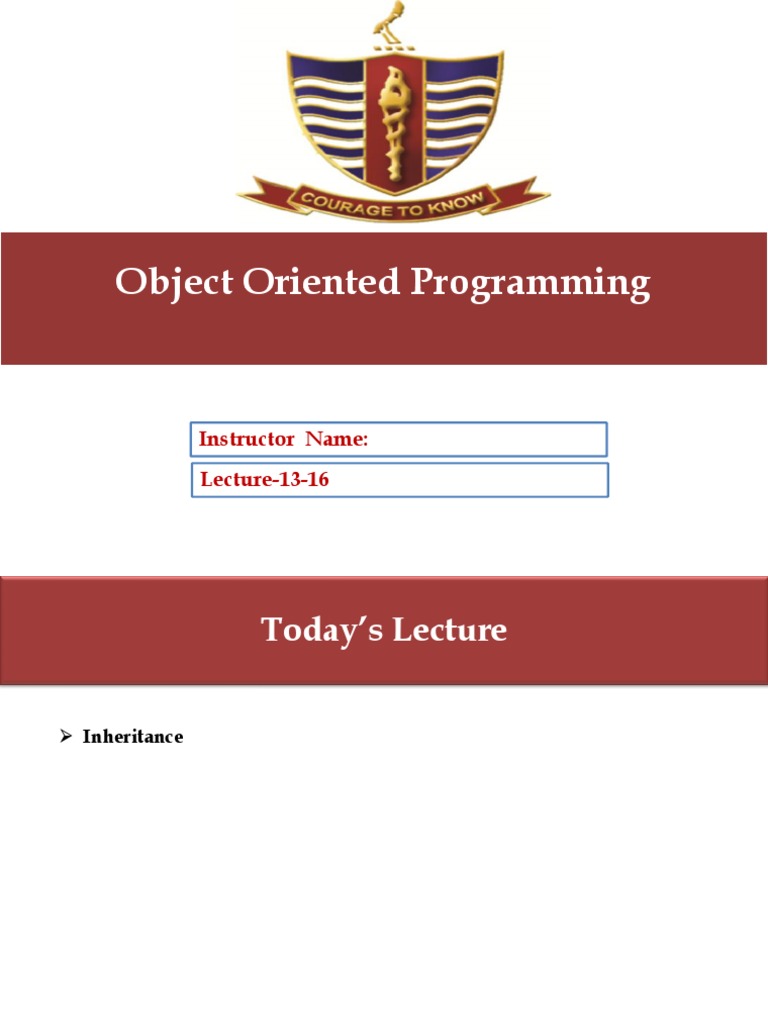 Object Oriented Programming Object Oriented Programming: Lecture-13-16 Instructor Name | PDF ...