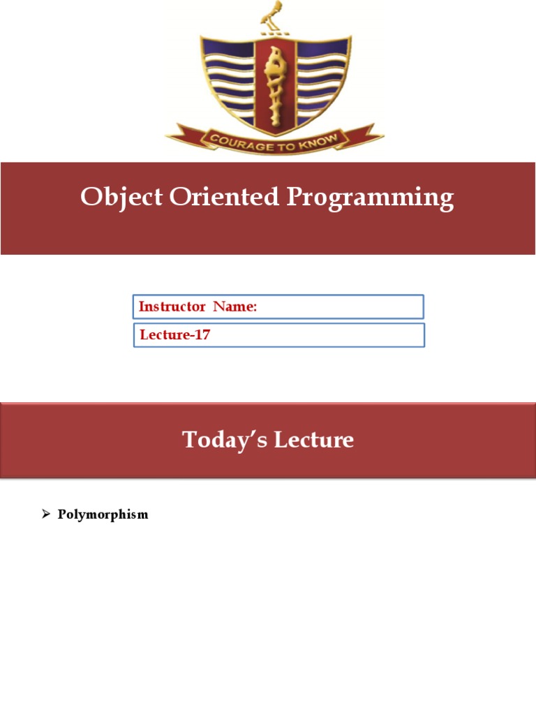 Object Oriented Programming Object Oriented Programming Lecture 17 2432