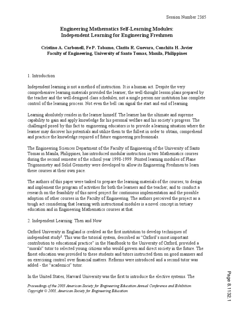 The Engineering Mathematics Self Learning Modules Independent Learning ...