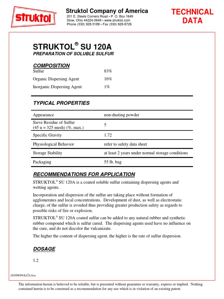 Struktol SU 120A: Technical Data | PDF | Sulfur | Physical Sciences