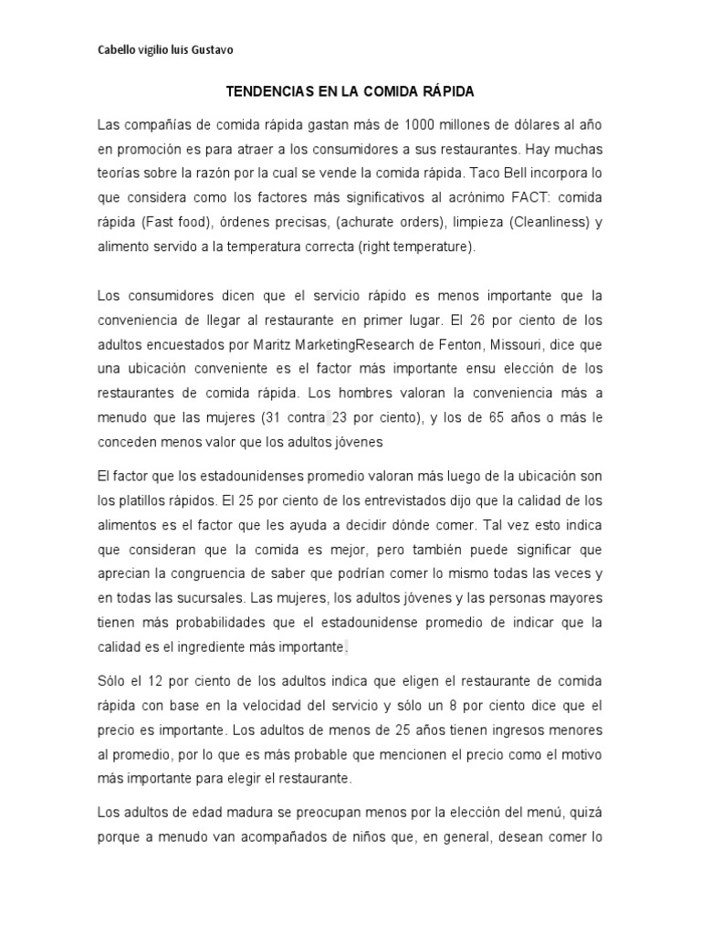 Tendencia en La Comida Rapida | PDF | Comida rápida | Economias