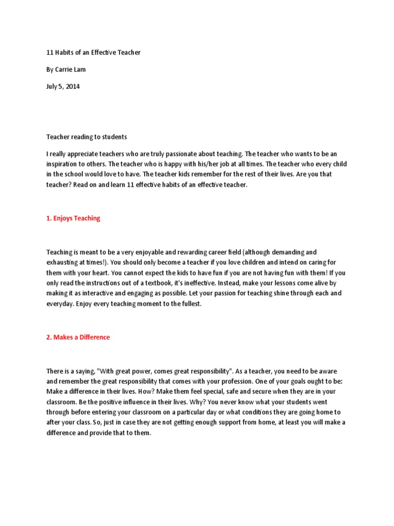11 Habits of An Effective Teacher | PDF | Teachers | Classroom