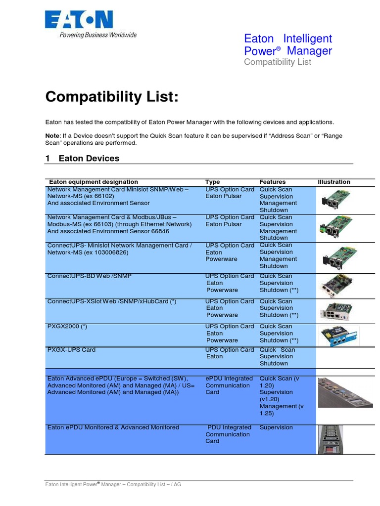 Compatibility List:: Eaton Intelligent Power Manager | PDF | Proxy ...
