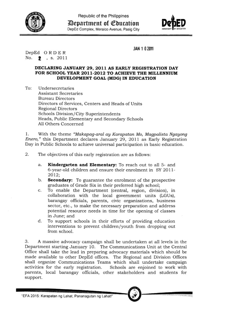 DepED Order No. 2 S. 2011