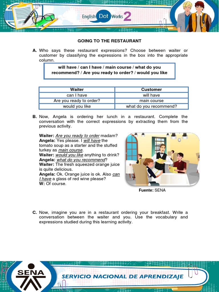 Ordering at the Restaurant: A Guide to Common Expressions and Phrases | PDF