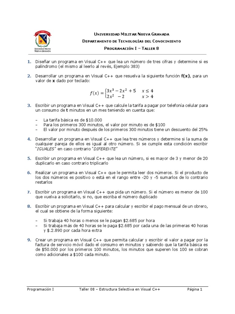 2020-1 Taller - 08 - Estructura - Selectiva - en - Visual - C PDF | Descargar gratis PDF | C ...