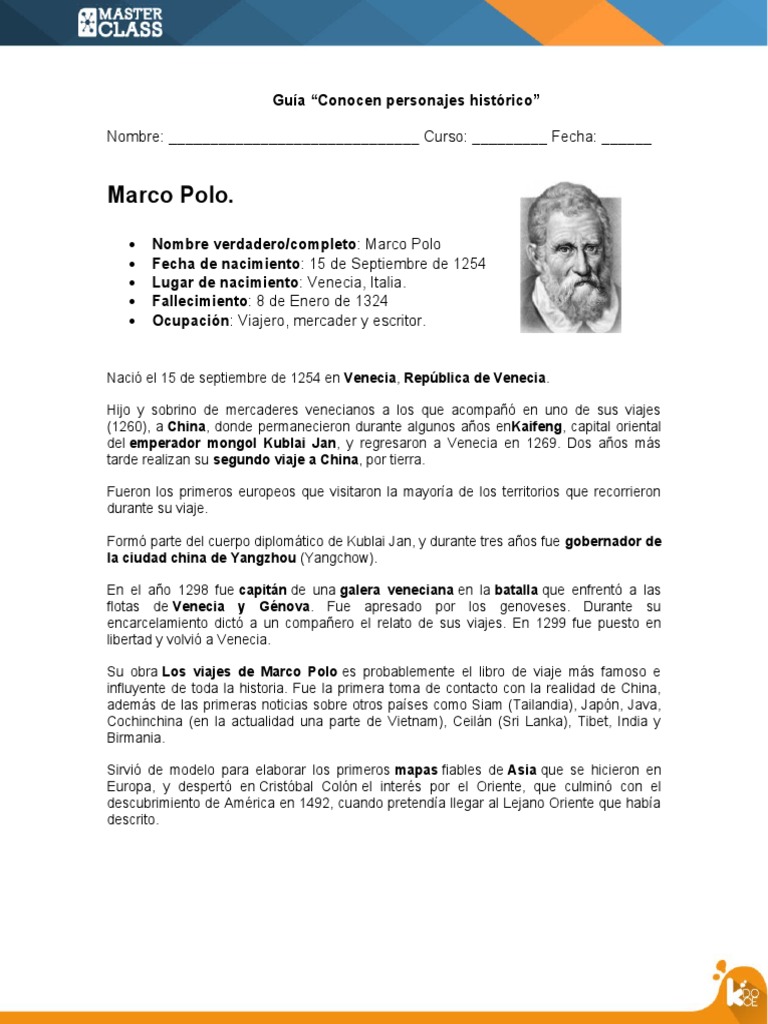 Lenguaje - Guia - Conocen Personajes Historicos | PDF | Marco Polo ...