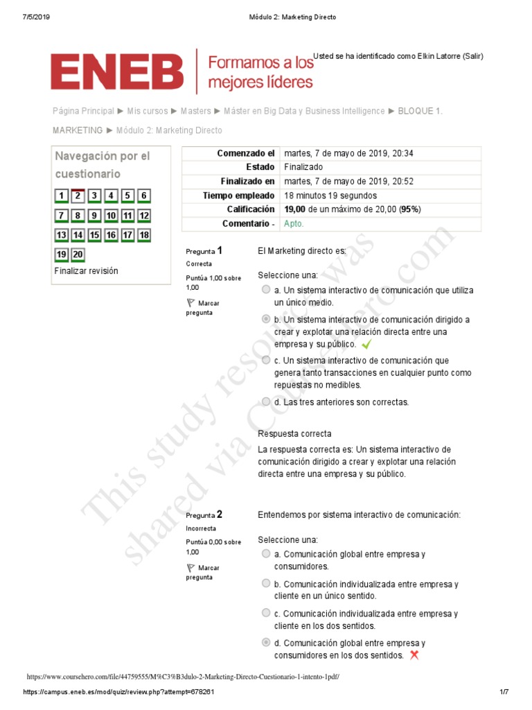 M Dulo 2 Marketing Directo Cuestionario 1 Intento 1 PDF | PDF | Marketing directo | Influencia ...