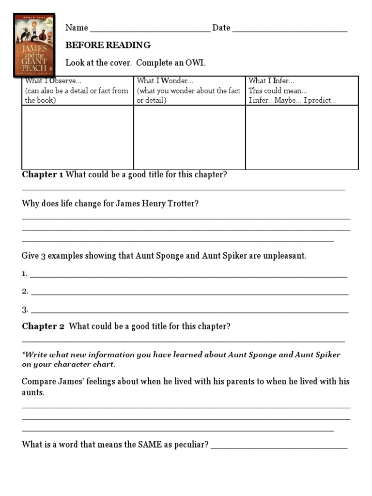 James and The Giant Peach Novel Study Original | PDF