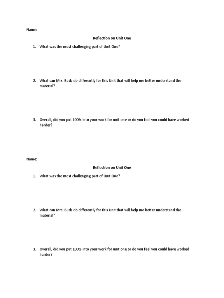 Unit 1 Reflection | PDF
