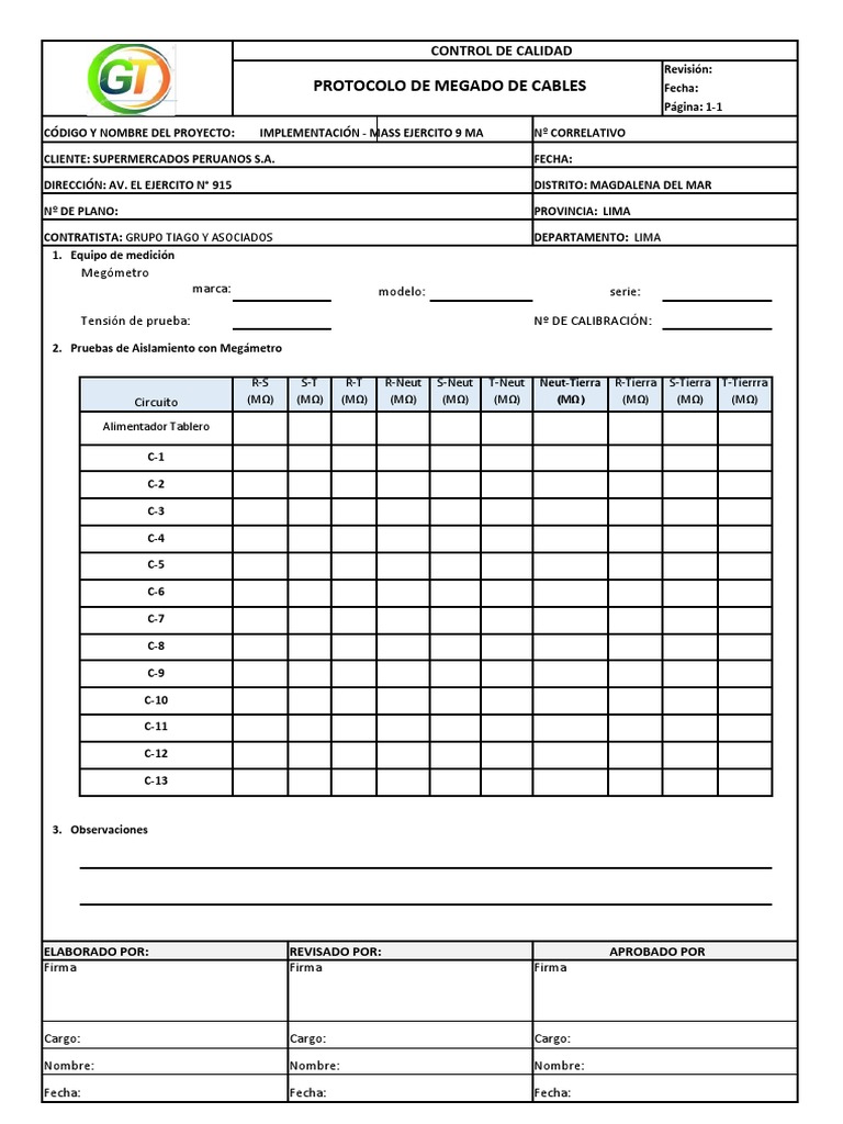 Protocolo de Megado de Cables | PDF