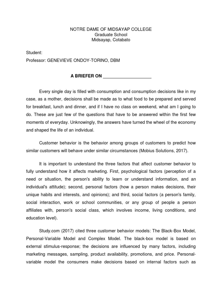 A Briefer On | PDF | Consumer Behaviour | Behavior