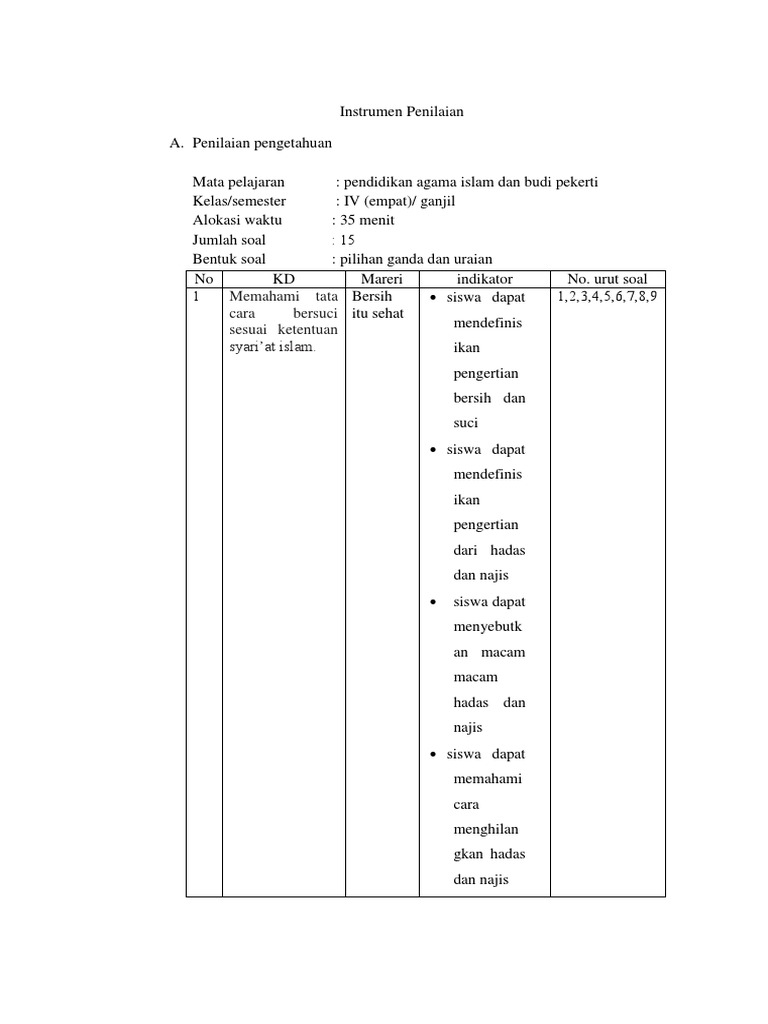 Contoh Instrumen Evaluasi | PDF