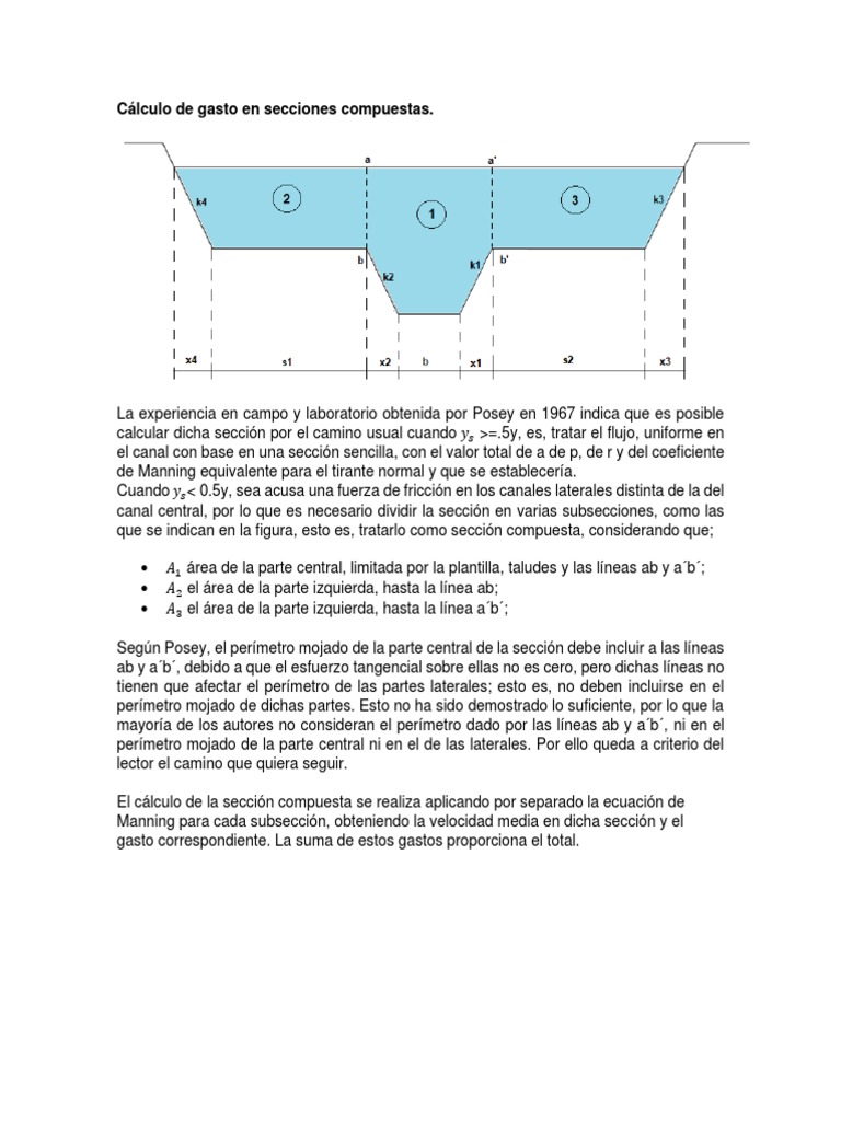 Calculo de Gasto en Secciones Compuesta de Canales Hidraulicos | PDF ...