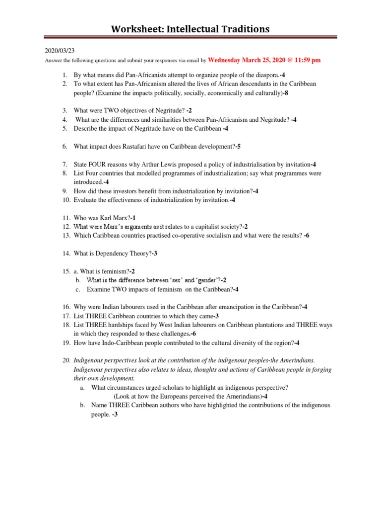 Worksheet-Intellectual Traditions | PDF | Caribbean | Pan Africanism