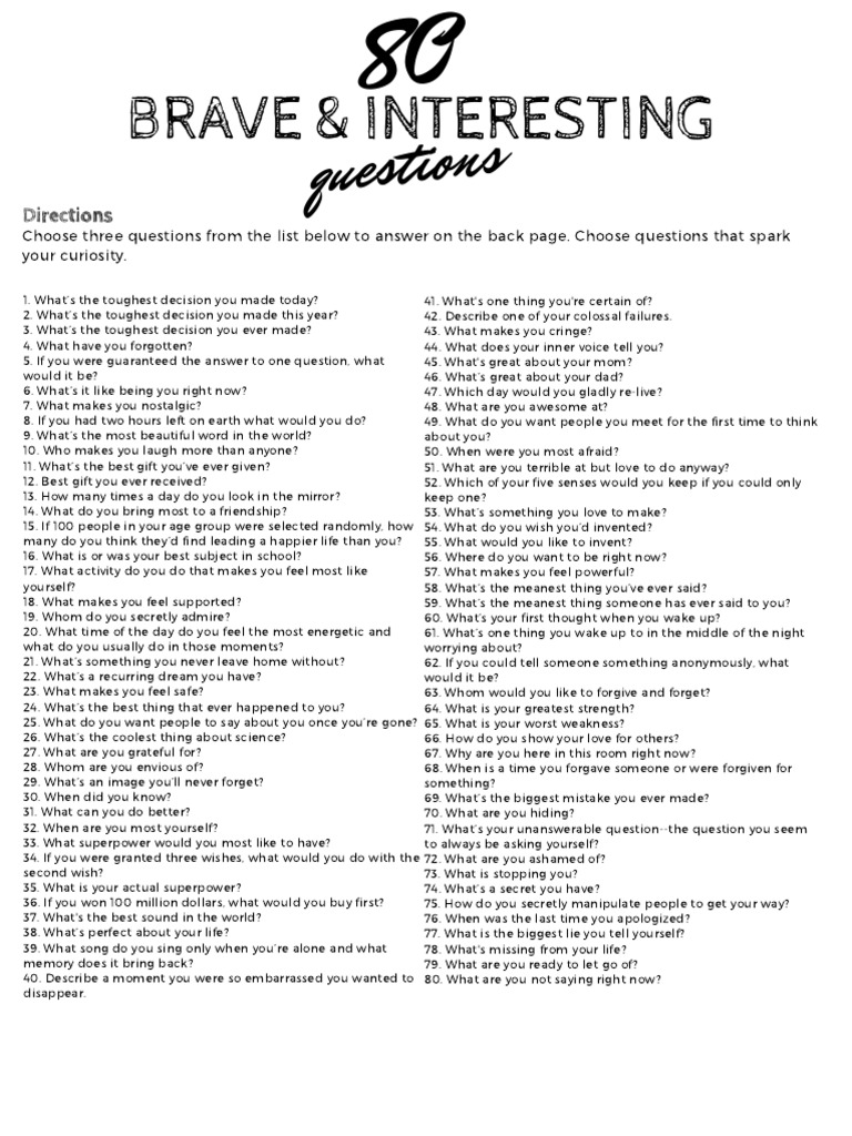 80 Brave and Interesting Questions | PDF