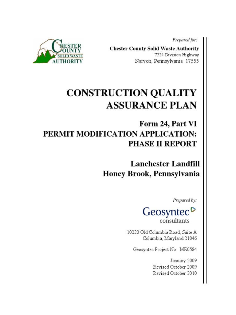 Lanchester Landfill CQA Plan | PDF | Quality Assurance | Specification ...