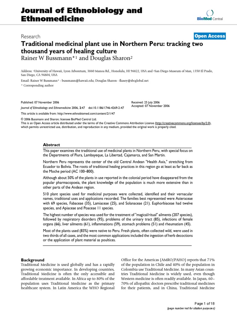 BUSSMANN Rainer, SHARON Douglas - Traditional Medicinal Plant Use in ...