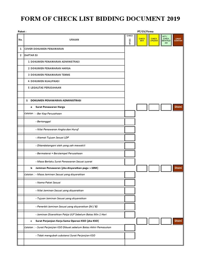 Check List Bidding Document | PDF
