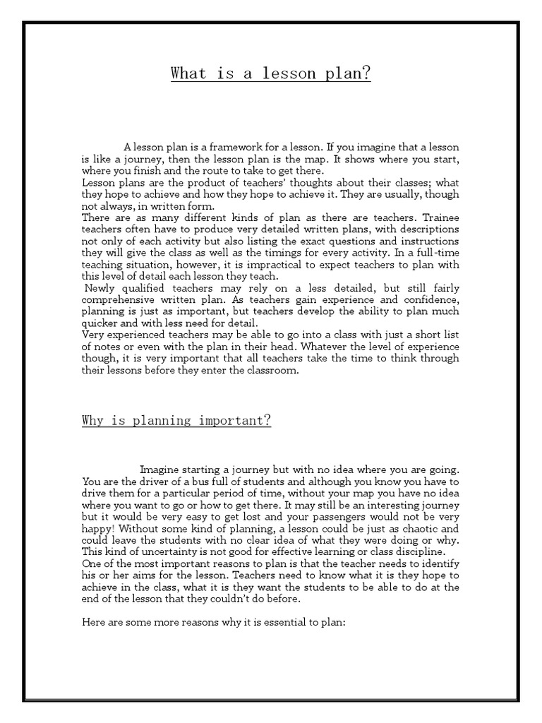 What Is A Lesson Plan?: Why Is Planning Important? | PDF | Lesson Plan ...