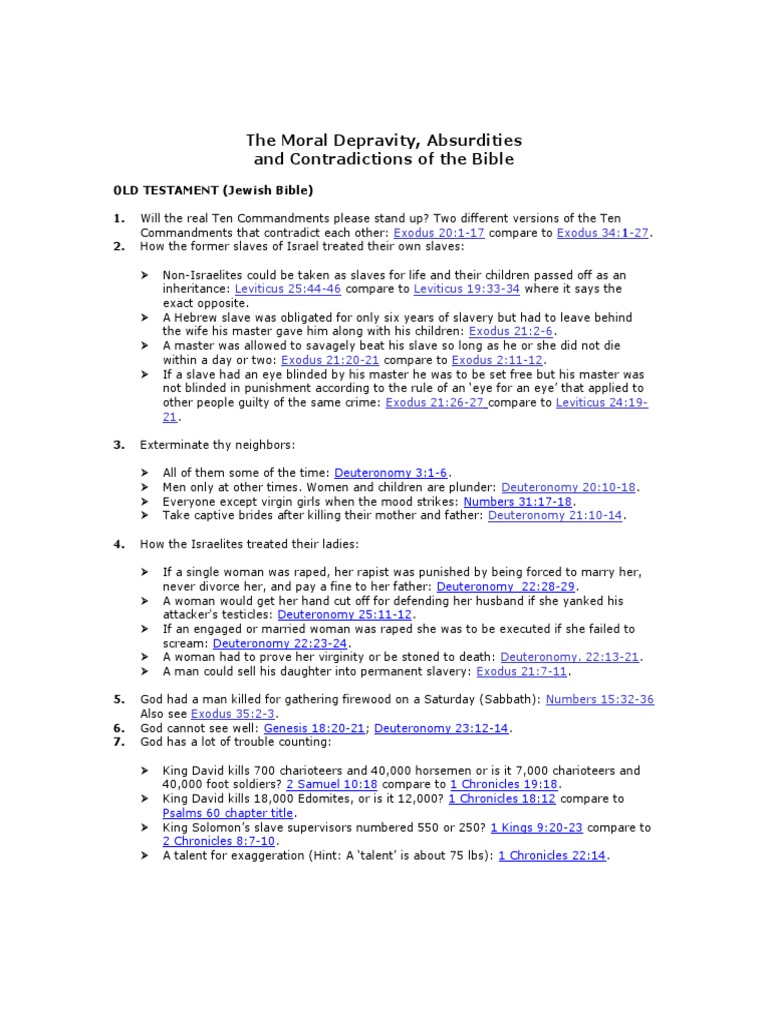 The Moral Depravity, Absurdities and Contradictions of The Bible | PDF ...