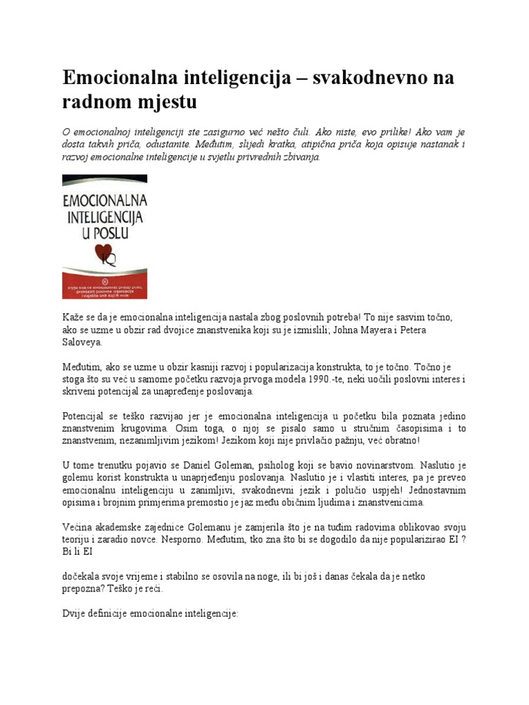 Emocionalna Inteligencija | PDF