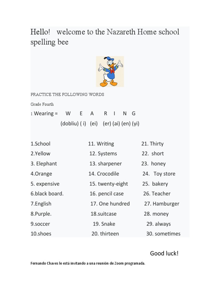 4th Grade Spelling Bee Practice | PDF
