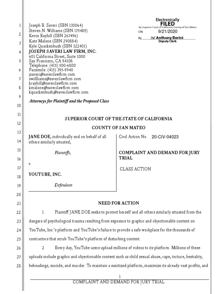 Moderator Complaint Against YouTube | PDF | Posttraumatic Stress ...