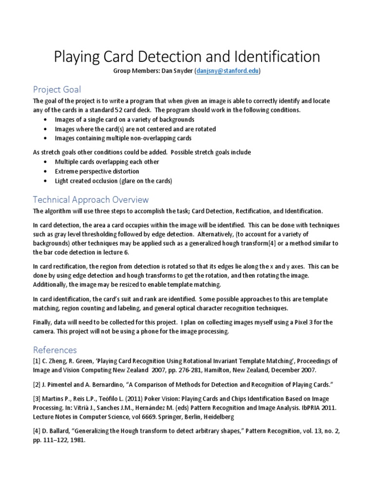 Playing Card Detection and Identification: Project Goal | PDF | Imaging ...