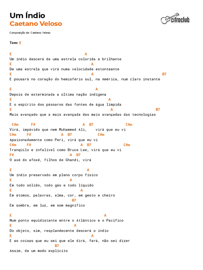 Cifra Club - Caetano Veloso - Um Índio | PDF | Natureza ...