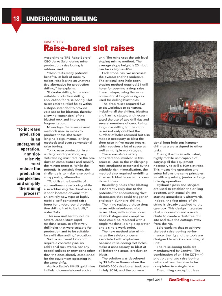 Raise-Bored Slot Raises: 18 Underground Drilling | PDF | Drilling Rig ...