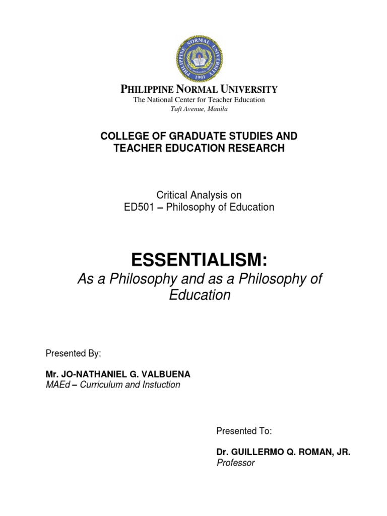 Essentialism As A Philosophy and As A PH PDF | PDF | Philosophy Of ...