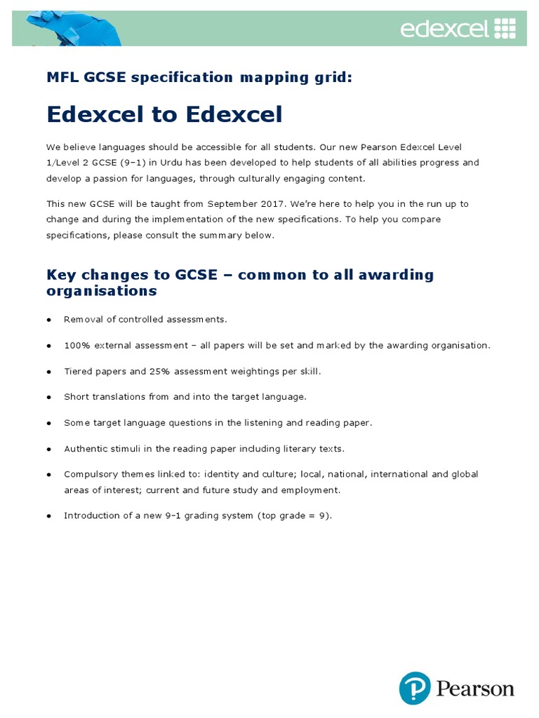 Edexcel To Edexcel: MFL GCSE Specification Mapping Grid | PDF ...