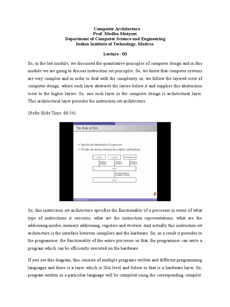 Computer Architecture Prof. Madhu Mutyam Department of Computer Science ...