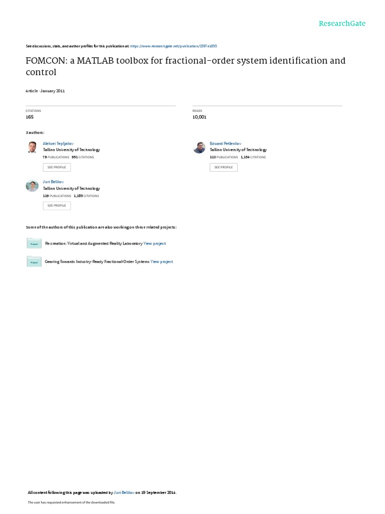 FOMCON: A MATLAB Toolbox For Fractional-Order System Identification and Control | PDF | Matlab ...