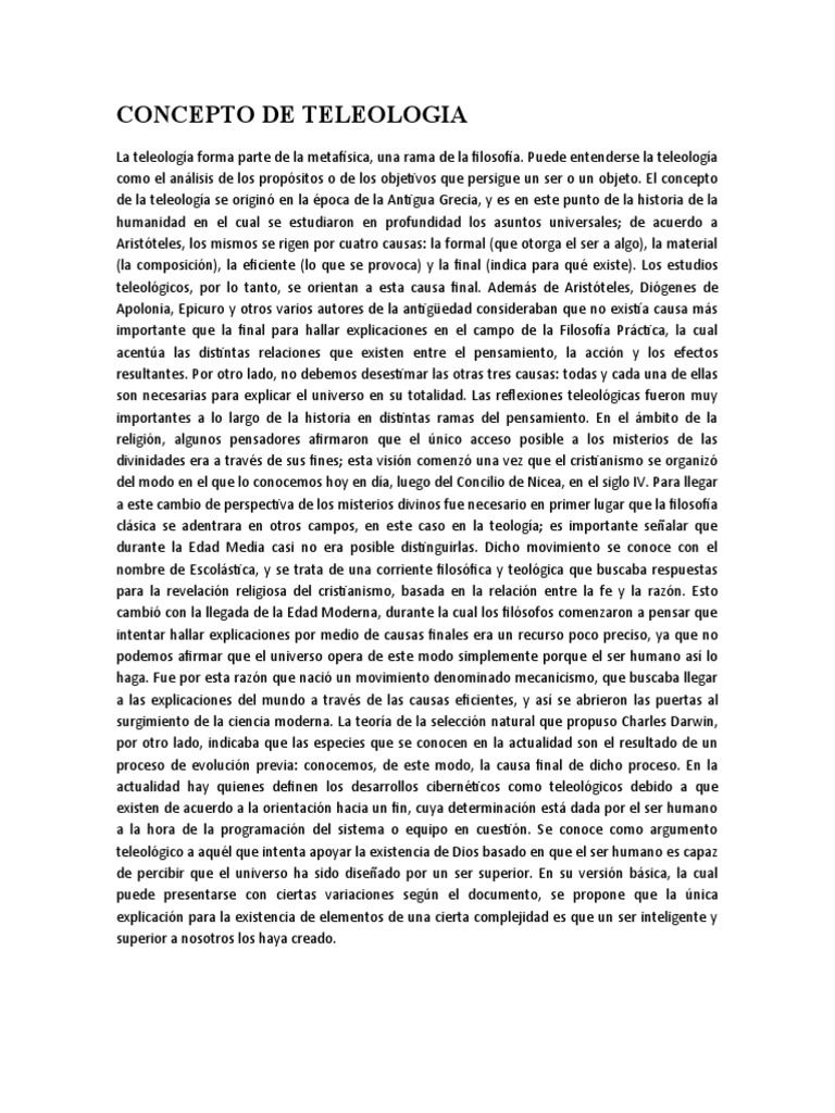 Concepto de Teleologia | PDF | Metafísica | Movimientos filosóficos