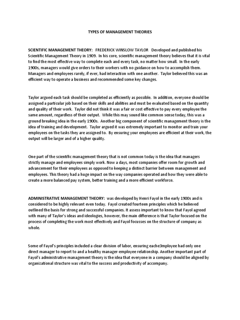 Types of Management Theories | Download Free PDF | Bureaucracy | Employment