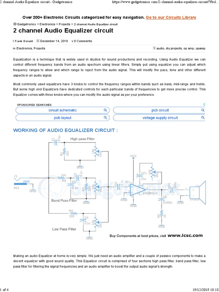 2 Channel Audio Equalizer Circuit - Gadgetronicx | PDF | Equalization (Audio) | Electronic Filter
