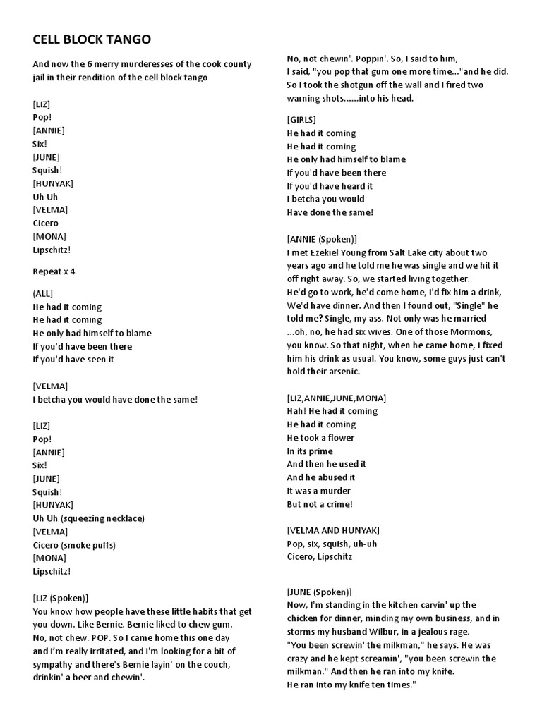 Cell Block Tango PDF | PDF